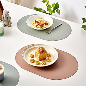 Placemats, Silicone Placemats, Set of 4, Non-Slip, Oil Proof, Water Proof, Heat Resistant, Stain Resistant, Easy to Clean, Leather Texture Finish, Oval (Matt Combo)