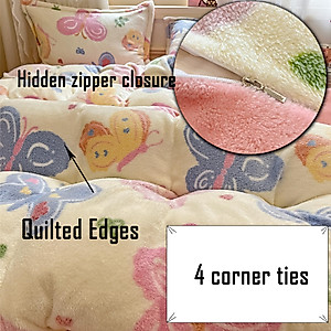 MorroMorn Twin Bedding Sets, Butterfly Pink Duvet Cover Set, Fluffy Comforter Covers Blanket Ultra Soft Kawaii Cute for Girls Kids Toddler Teen Women Twin/Twin XL Size