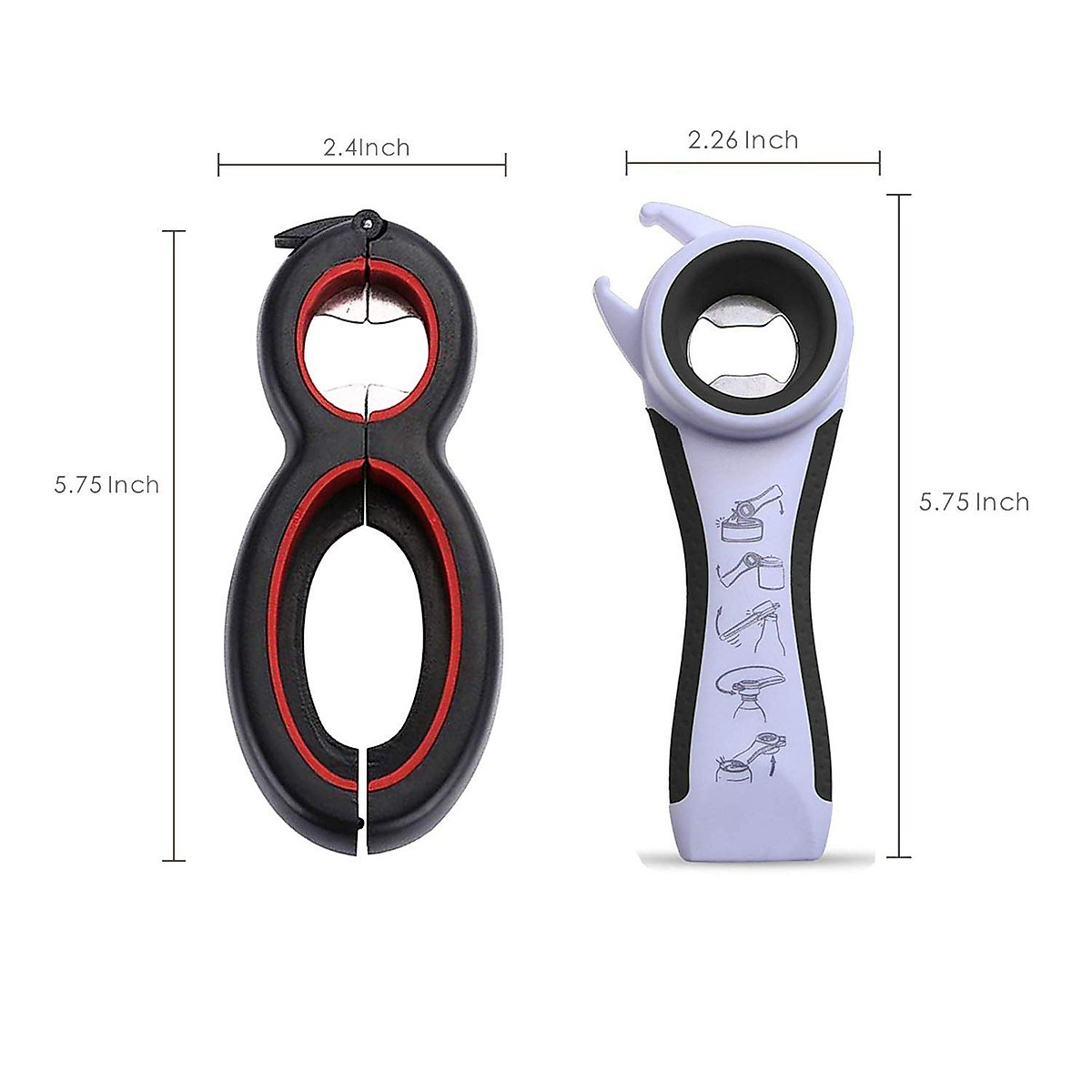Multi Jar Bottle Opener,All in One Bottle Opener,5-in-1 and 6-in-1 Multi Opener Kitchen Tools Set,Can Jar Opener Kit with Ergonomic Anti Slip Grip Handle,Safe and Efficient Opening (Style 1)