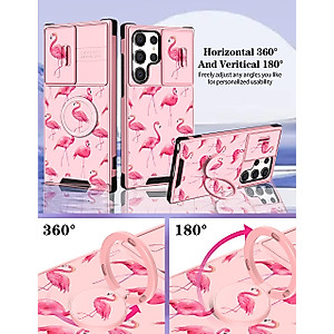 Goocrux (2in1 for Samsung Galaxy S23 Ultra Case Flamingo for Women Girls Cute Girly Phone Cover Flamingos Design with Slide Camera Cover+Ring Holder Unique Aesthetic Cases for S23 Ultra 5G 6.8''