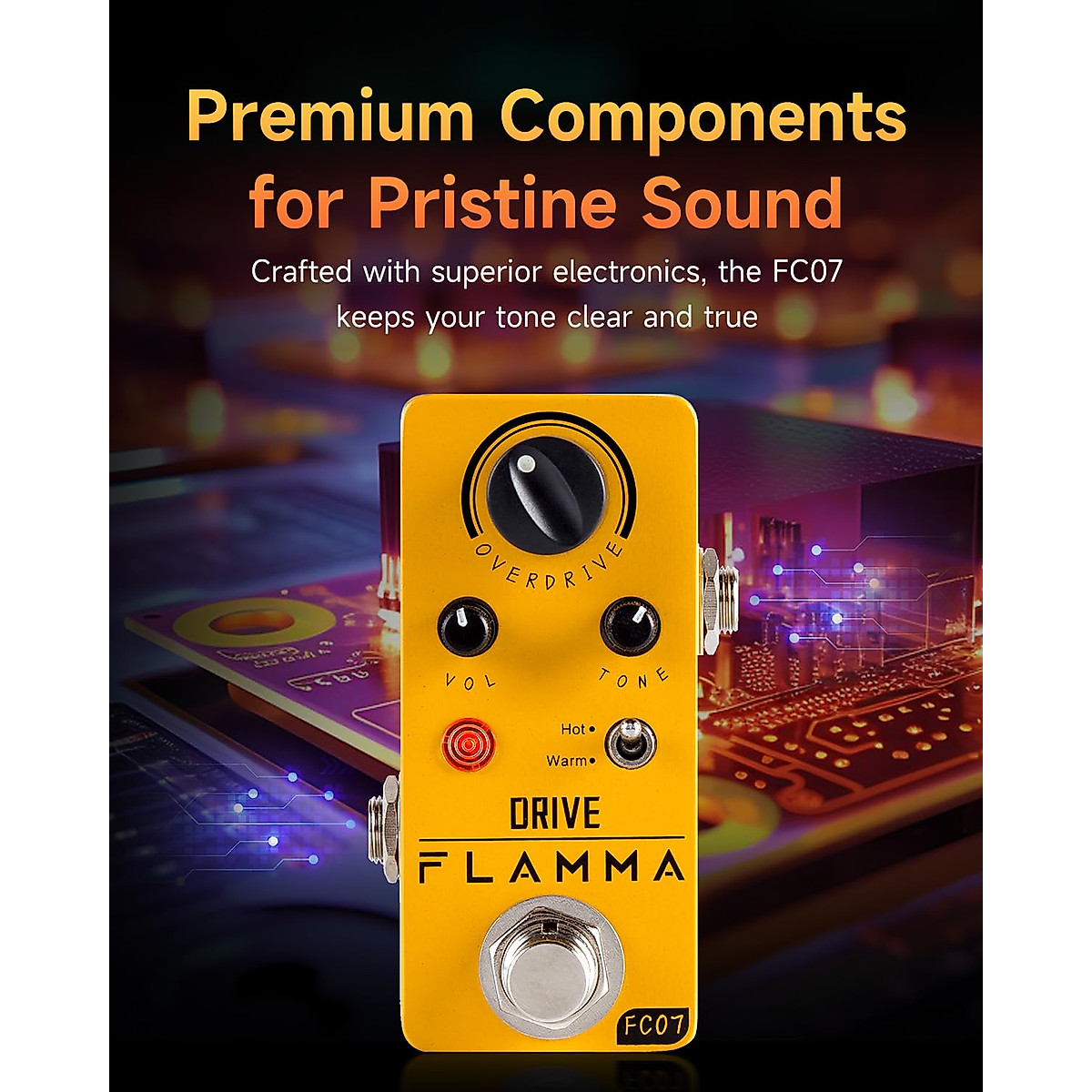 FLAMMA FC07 Overdrive Pedal Vintage Overdrive Effect Warm/Hot Modes, Mini Analog Overdrive Guitar Pedal Electric Guitar Effects Pedal, True Bypass