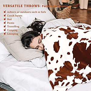 WISH TREE Cow Print Blanket Soft Fleece Throw Blankets with Brown Cow Print for Adults Bed, Couch, Sofa (Twin Size 60 * 80 Inches)