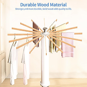 ESARR Cylinder Tripod Drying Rack, Solid Wood Octopus Standing Drying Rack Clothing, Foldable Space Saving Laundry Drying Rack, Collapsible Drying Racks for Laundry Tripod,16 Dry Rods