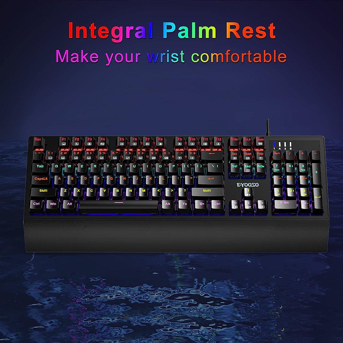 E-YOOSO Mechanical Keyboard, Mechanical Gaming Keyboard with Blue Switches, 104 Keys, Wired Keyboard Mechanical with Rainbow Backlit & RGB LED Side Light, Clicky Keyboard for Windows, Gaming, PC