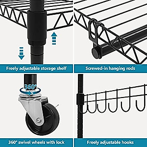 tonchean Rolling Wire Garment Rack Heavy Duty Clothes Rack for Hanging Clothes Freestanding Clothing Rack Closet Wardrobe Rack with Shelves and Wheels