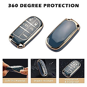 Jimtyee for Jeep Key Fob Cover with Keychain Soft TPU Car Key Case Shell Protection Compatible with Grand Cherokee Renegade Chrysler Dodge Ram Smart Key(Blue)