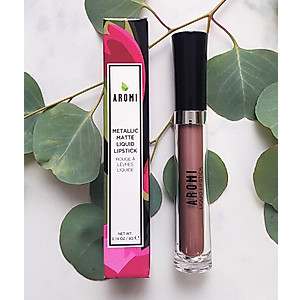 Aromi Metallic Liquid Lipstick | Smudge and Smear Proof, Long-lasting, Light Brown, Nude Lip Color with Shimmery Finish, Vegan, Cruelty-free, Gluten Free (Brown Sugar)