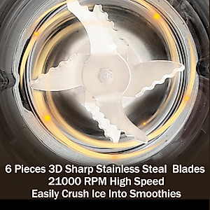 MoJone Powerful Kitchen blender, Ice Crusher Mixer, 1.5LG 50oz Glass Jar, 6 pieces 304 stainless steel blades,21000RPM high speed,ABS Body safely blending with longer lifespan (red)