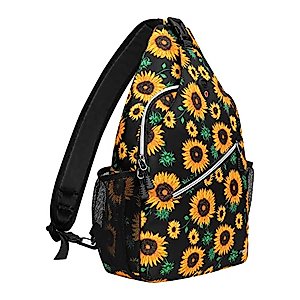 MOSISO Rope Sling Backpack (Up to 13 inch), Multipurpose Sunflower Crossbody Chest Shoulder Bag Travel Hiking Daypack, Black
