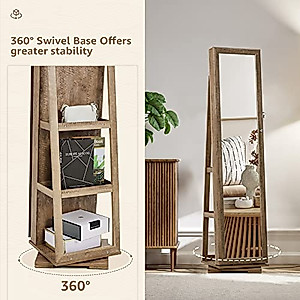 SERWALL 360 Rotating Jewelry Stand Organizer - Jewelry Armoire with Full-Length Mirror- Freestanding Dressing Mirror Jewelry Cabinet Storage - WOOD
