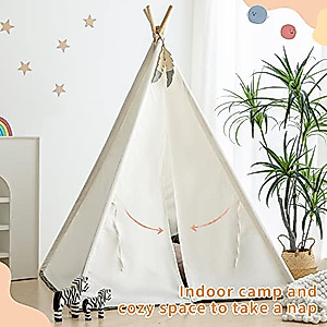 Teepee Tent for Kids with Mat, White Teepee Play Tent Foldable Tipi Tents for Girls, Boys Indoor Outdoor with Kids Teepee with Grey Mat, Fairy Lights