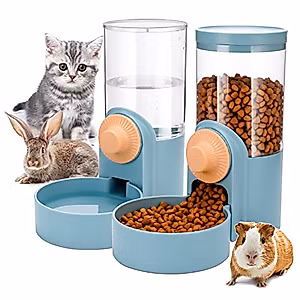 Jspupifip 35oz Rabbit Automatic Food Water Dispenser,Hanging Pet Food Water Dispenser Cage Automatic Feeder Set for Small Cats Dogs Rabbit Chinchilla Guinea Pig Hedgehog Ferret(Green)