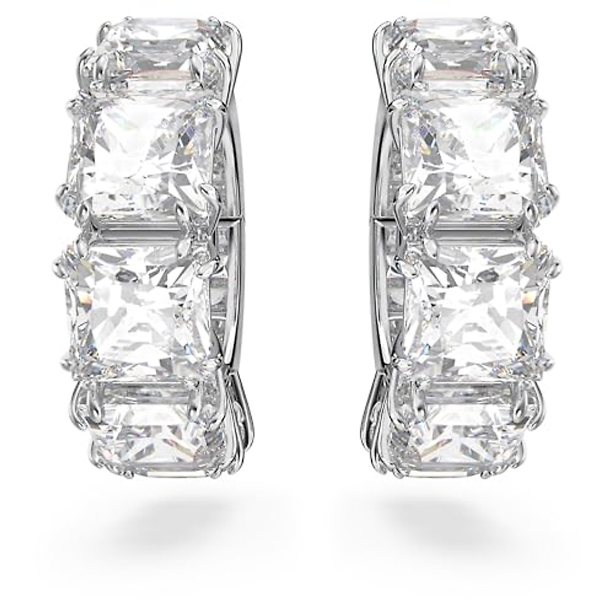 Swarovski Matrix clip earrings, Square cut, Clear, Rhodium Finish