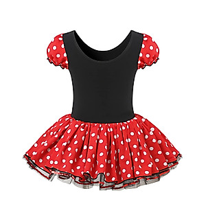 Edlike Girls Polka Dot Ballet Tutu Dress Halloween Dress Up Party Princess Dress Dance Costume (Red, 5-6 Years)