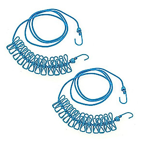 NUZAMAS 2X Clothesline 12 Pegs Clips Portable Expandable Adjustable Retractable Airer for Camping Travel Clothes Laundry Drying Outdoor and Indoor Use Blue Set