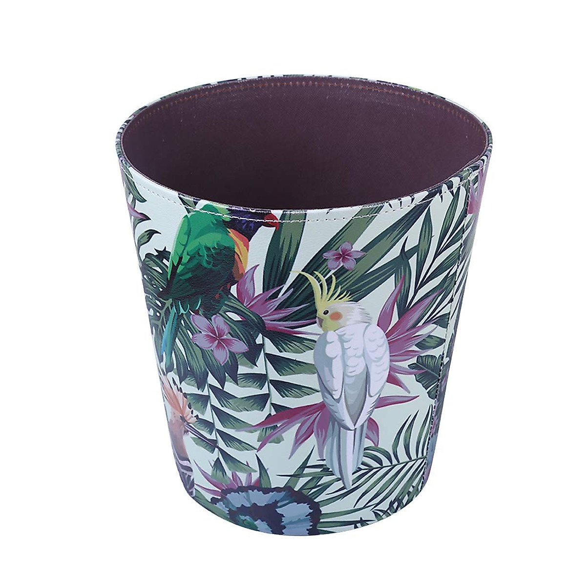 Lingxuinfo Scakbyer Retro Style Small Trash Can Wastebasket, Decorative Trash Can Waste Paper Basket Waste Container Bin for Bathroom, Bedroom, Office and More, 10L Capacity (Parrot Green Leaf)
