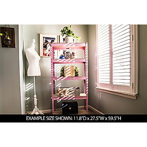 5 Tier Adjustable Steel Powder Coated Rack Storage Shelving with Engineered Wood Shelves. for Indoor Storage in garages, basements, Kitchens, etc. Large Size. 16" D x 35.5" W x 71.2" H (Pink)
