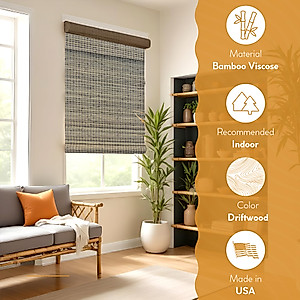 Radiance Cordless Bamboo Roman Shades for Windows - Flatstick Bamboo Blinds for Reduce Bright Light - Bamboo Roman Shades for Home & Offices - Driftwood - 36" W x 64" L - (2208862E)