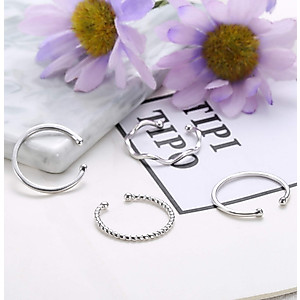 JOERICA 4 Pcs 925 Sterling Silver Rings for Women Hypoallergenic Open Thin Band Rings Adjustable Minimalist Plain Twist Stackable Rings Set