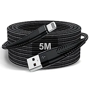 Extra Long iPhone Charger Cable 16ft/5M, Apple MFi Certified Lightning Cable 15ft, Fast Charging Nylon Braided Cord for Apple iPhone 13 Pro Max/13/12 Mini/11/X/XS/XR/8 Plus/7/6/5/iPad