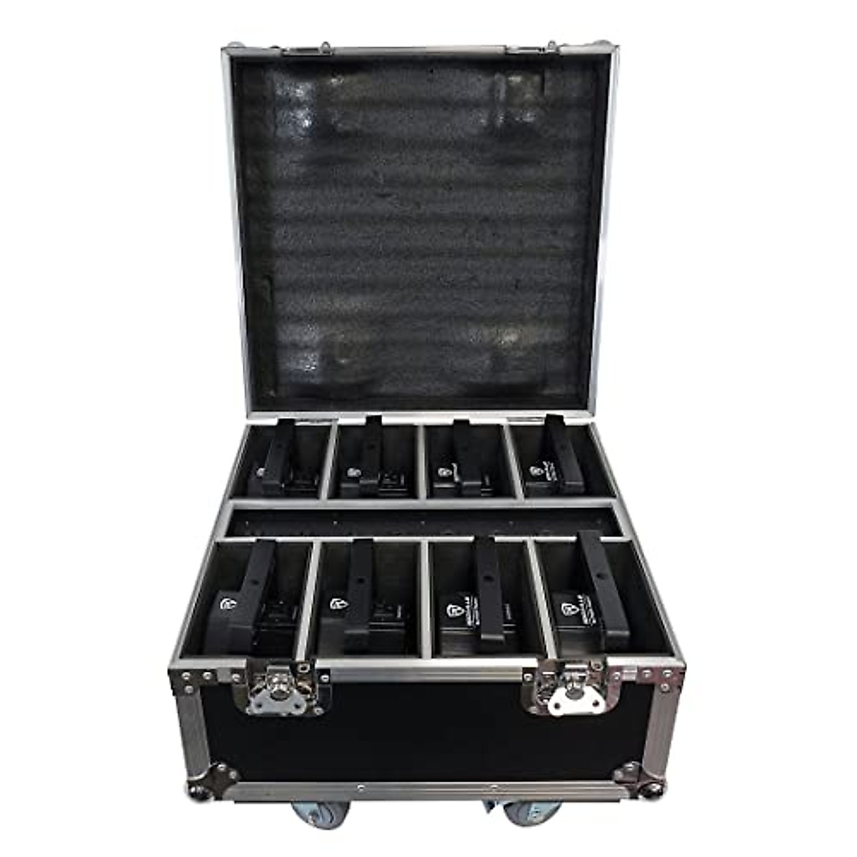 Rockville Battery PAR 61 Pack Black, 8 Pack Rechargeable RGBWA+UV Wash Lights with Charging Flight Case, Includes Remote, 15 Hours Battery Life, Perfect for Events, Parties & DJ Gigs