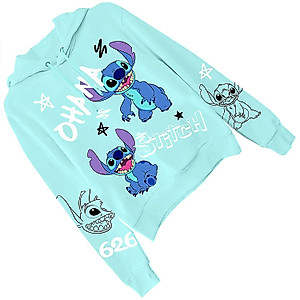 Disney Ladies Lilo and Stitch Sweatshirt - Ladies Classic Lilo and Stitch Hoodie Sweatshirt (Sky Blue Hoodie, Large)