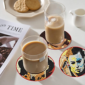 HESZYQ Diamond Paintings Coasters Kits with Holder,8 Pcs DIY Halloween Diamond Art Coaster,Full Drill Rhinestone Painting Kits for Adults & Kids,Beginners Art Craft Supplie