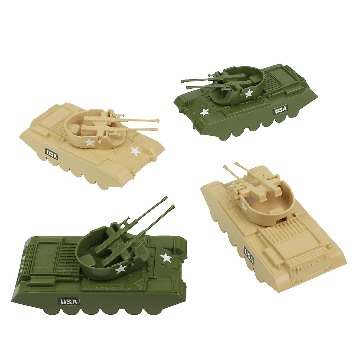 BMC Classic Payton Anti-Aircraft Tanks - 4pc Tan Green Plastic Army Men Vehicles