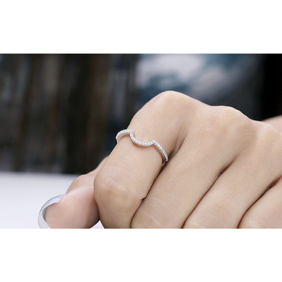 Dazzlingrock Collection Round White Diamond Anniversary Wedding Stackable Band Contour Guard Ring for Her (0.15 ctw, Color I-J, Clarity I2-I3) in 10K White Gold Size 7