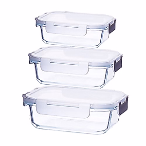 Anilar Tempered Glass Rectangular Food Storage with Lockable Lids - Set of 3