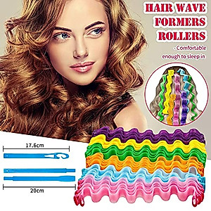 30 Pieces Hair Wave Curlers Spiral Curls Styling Kit No Heat Hair Curlers Heatless Hair Rollers with 2 Pieces Styling Hooks for Most Hairstyles (30 cm, Mixed Color)