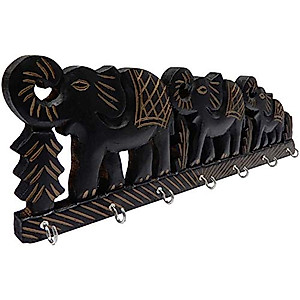 Earthly Home Wooden Key Holder- Triple Elephant Design-Decorative Wooden Wall Organizer for Keys-Wooden Key Holder-Wall Key Holders-Key Hook-Home Decor Item-Key Organizer-Antique Design-Length-14 Inch