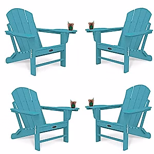 FOOWIN Adirondack Chair, Lounge Chair w/4 in 1 Cup Holder Trays, Folding Patio Chairs Weather Resistant, Fire Pit Chair for Deck, Garden, Backyard & Lawn Furniture