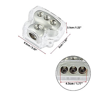 X AUTOHAUX 0 Gauge in 4 Gauge Out 3 Way Power Distribution Block for Car Audio Splitter Transparent Base Cover