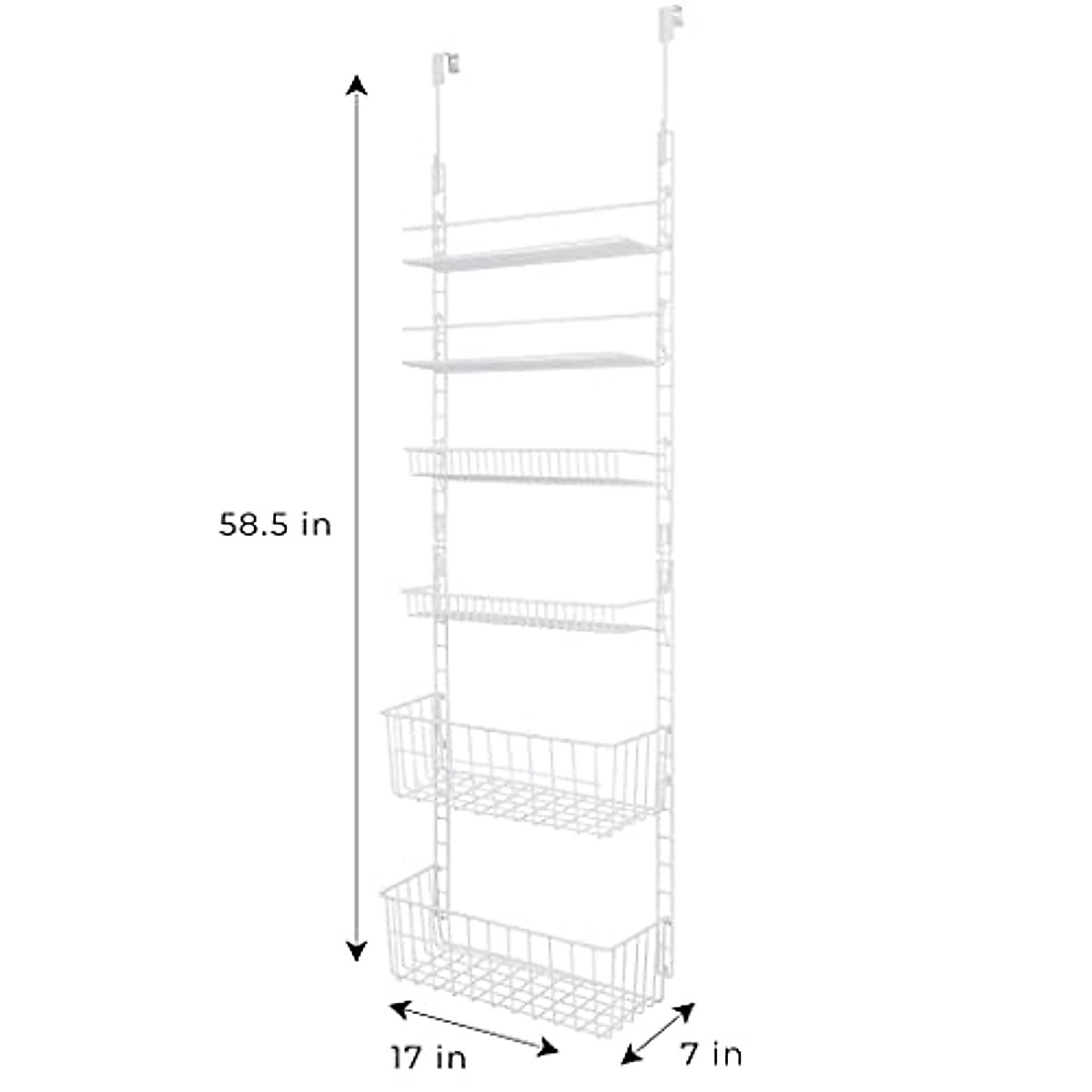 Smart Design Over The Door Adjustable Pantry Organizer Rack w/ 6 Adjustable Shelves - Steel Metal - Hanging - Wall Mount - Cans, Spice, Storage, Closet - Kitchen [White]