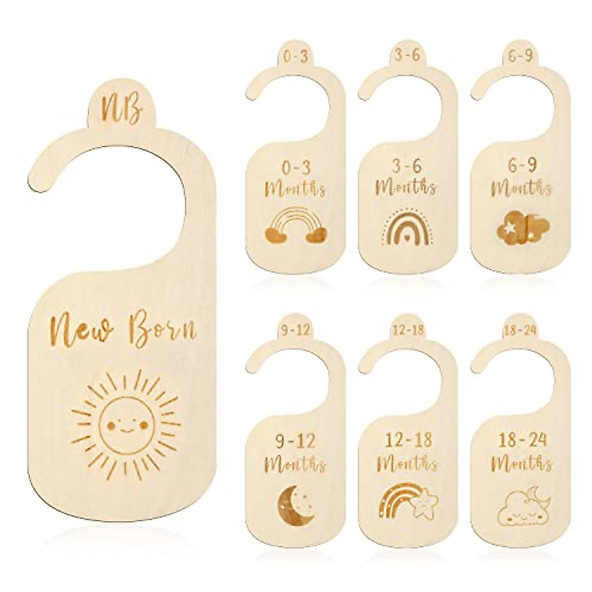 7pcs Baby Closet Dividers, Wooden Cute Nursery Hanger Dividers Baby Clothes Dividers from Newborn to 24 Months Baby Clothes Organizer Easily Organize Your Baby's Room (Style 1)