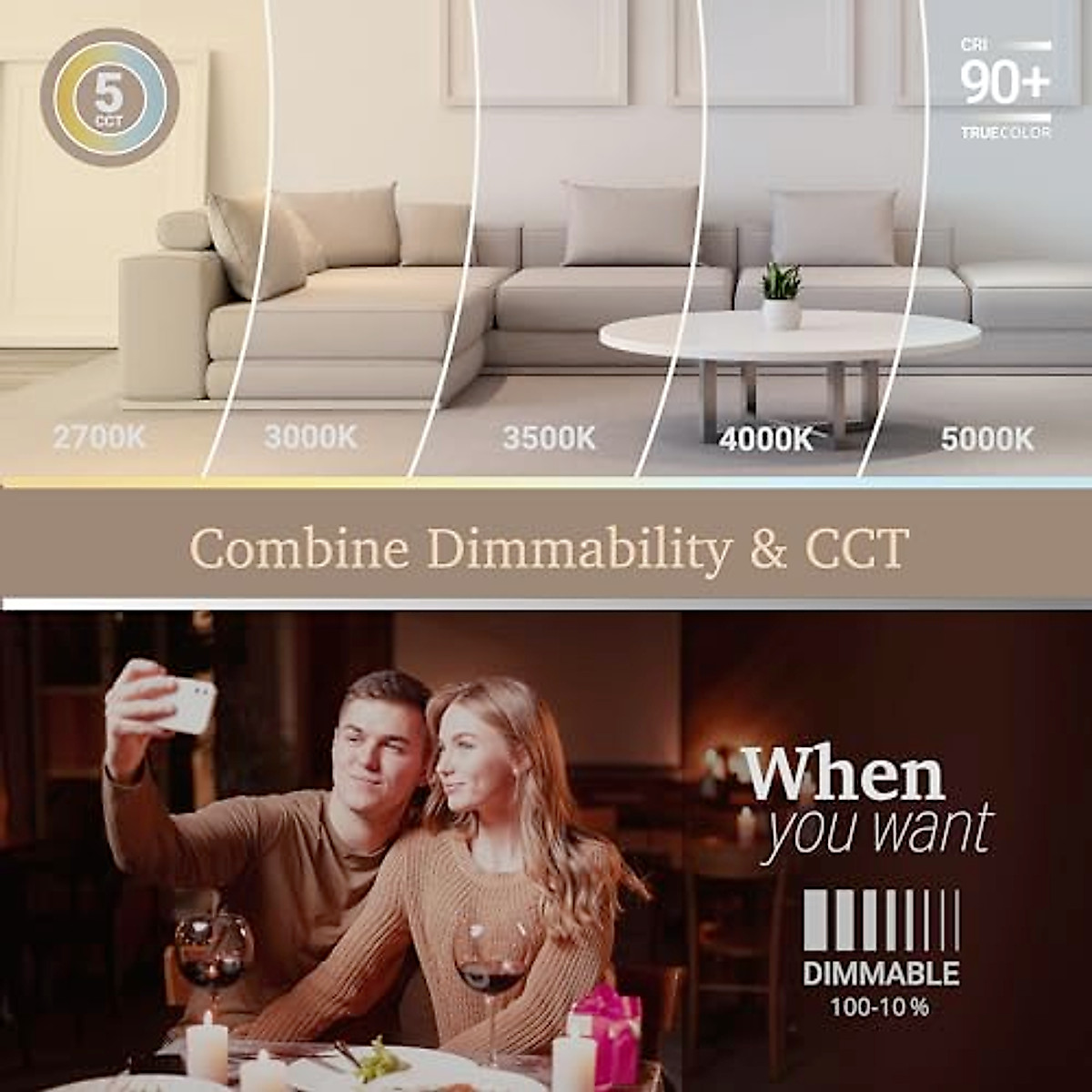 NUWATT 4 Pack, 5/6 Inch Retrofit LED Square Recessed Lighting, 5CCT 2700K/3000K/3500K/4000K/5000K Selectable, 1100 Lumens 14W, Dimmable 5/6" Square Downlight, 6in Square Can Light, Wet Rated, ETL, T24