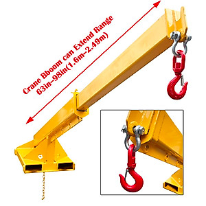 EQCOTWEA Adjustable Forklift Jib Boom Crane, Forklift Telescopic Arm, Forklift Mobile Crane, Forklift Telescopic Boom Attachment Towing Handling Equipment 3T/6600LB 63-98in Adjustable Boom