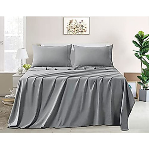 wavveUziz Bed Sheet Set Super Soft 100% Microfiber Sheet 1800 Brushed Microfiber Embroidered Queen Size Bed Sheets 16-Inch Deep Pocket - 4 Piece, Gray