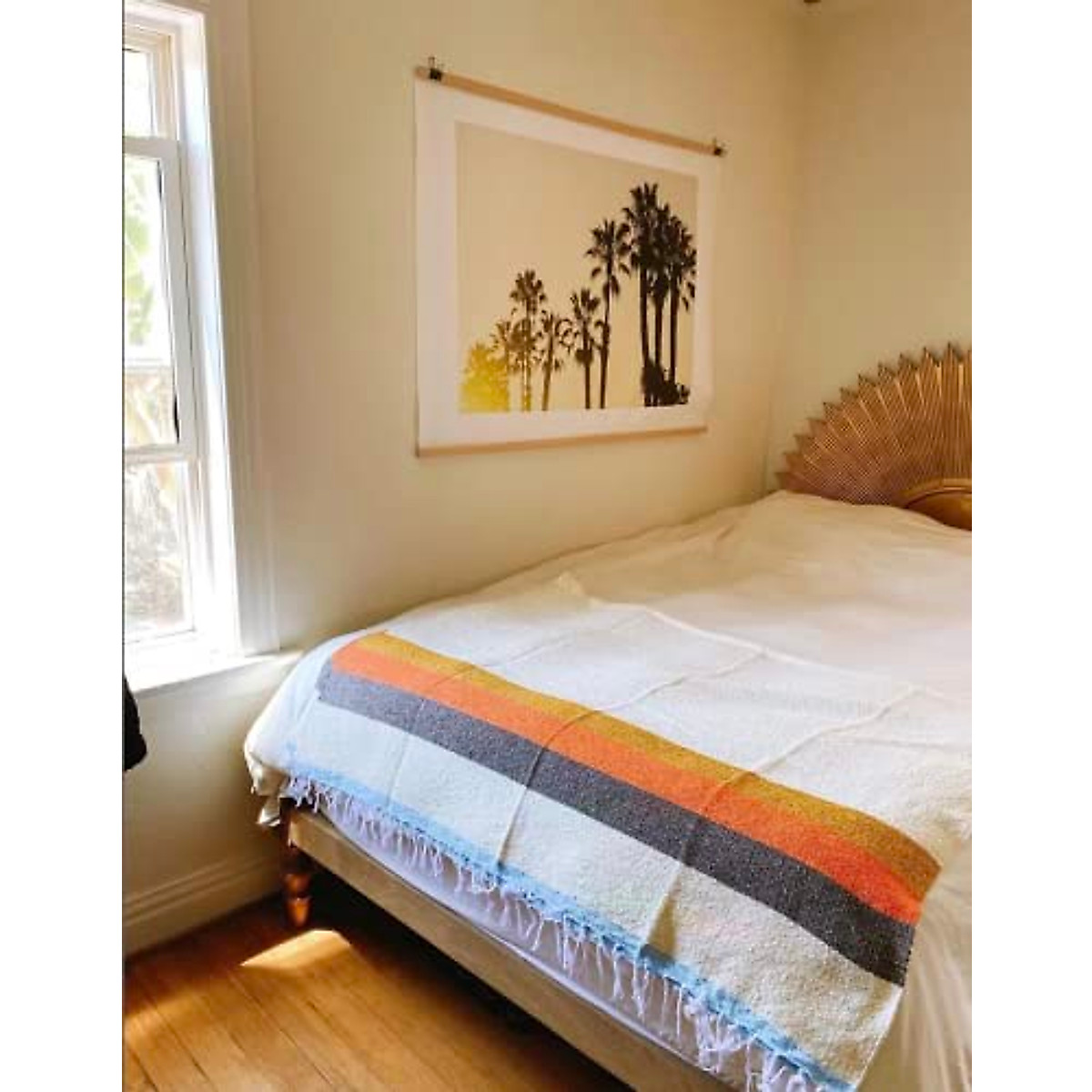 Sundream Supply Mexican Blanket - Thick Authentic Handwoven Beach Blanket, Perfect Outdoor Serape Throw for Picnics Yoga & Camping, Soft Home Decor Falsa Throw, Baja Blanket (Brown, Orange & Gold)