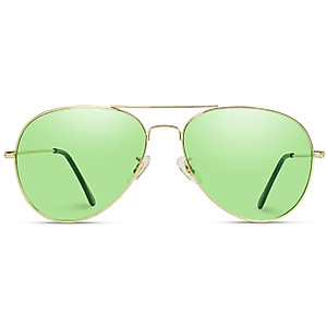 WearMe Pro Classic Aviator Style Metal Frame Sunglasses (Gold Frame/Green Tinted Lens, 59)