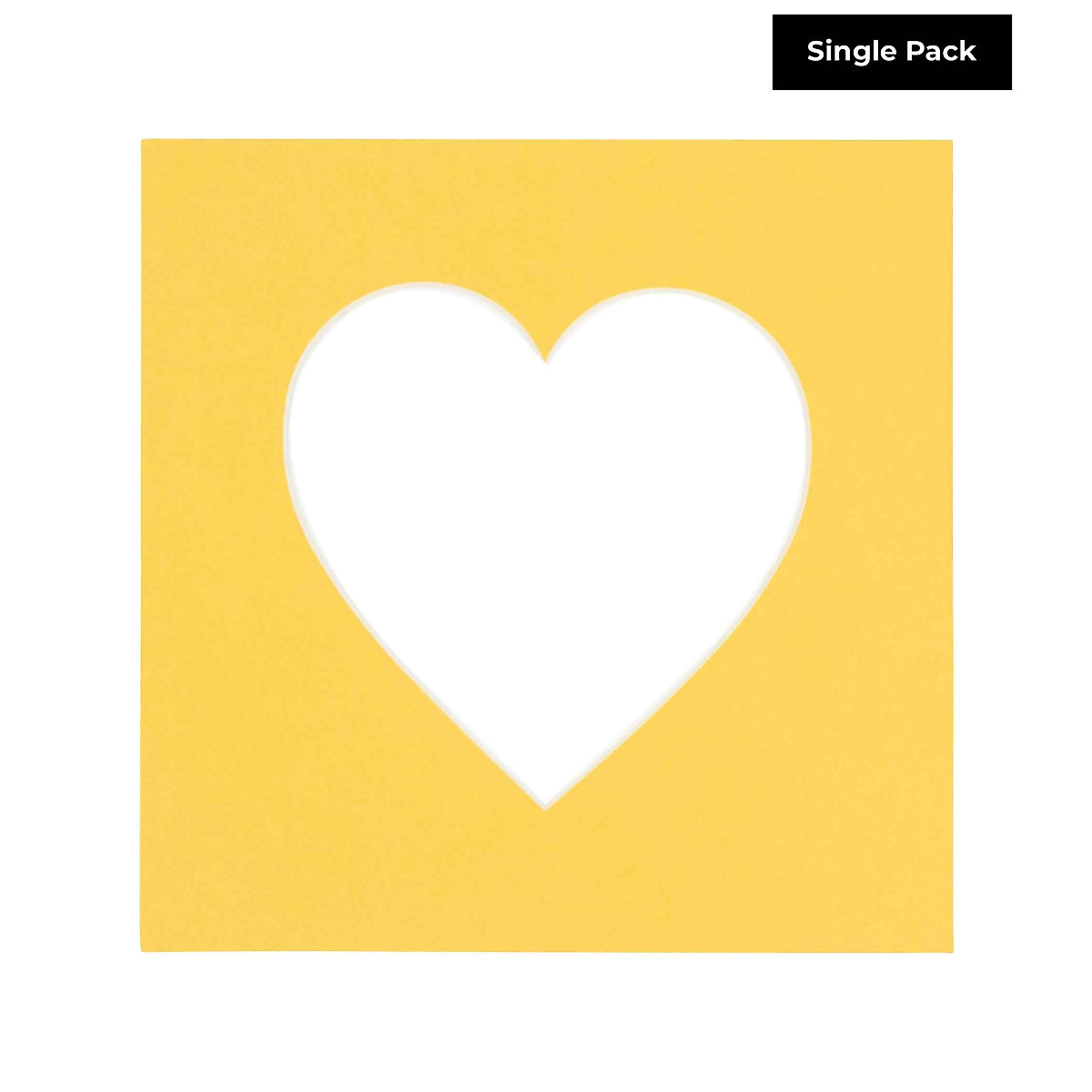 12x12 Mat Bevel Cut for 8x8 Photos - Precut Chamois Yellow Heart Shaped Photo Mat Board Opening - Acid Free Matte to Protect Your Pictures - Bevel Cut for Family Photos, Pack of 1 Matboard Show Kit