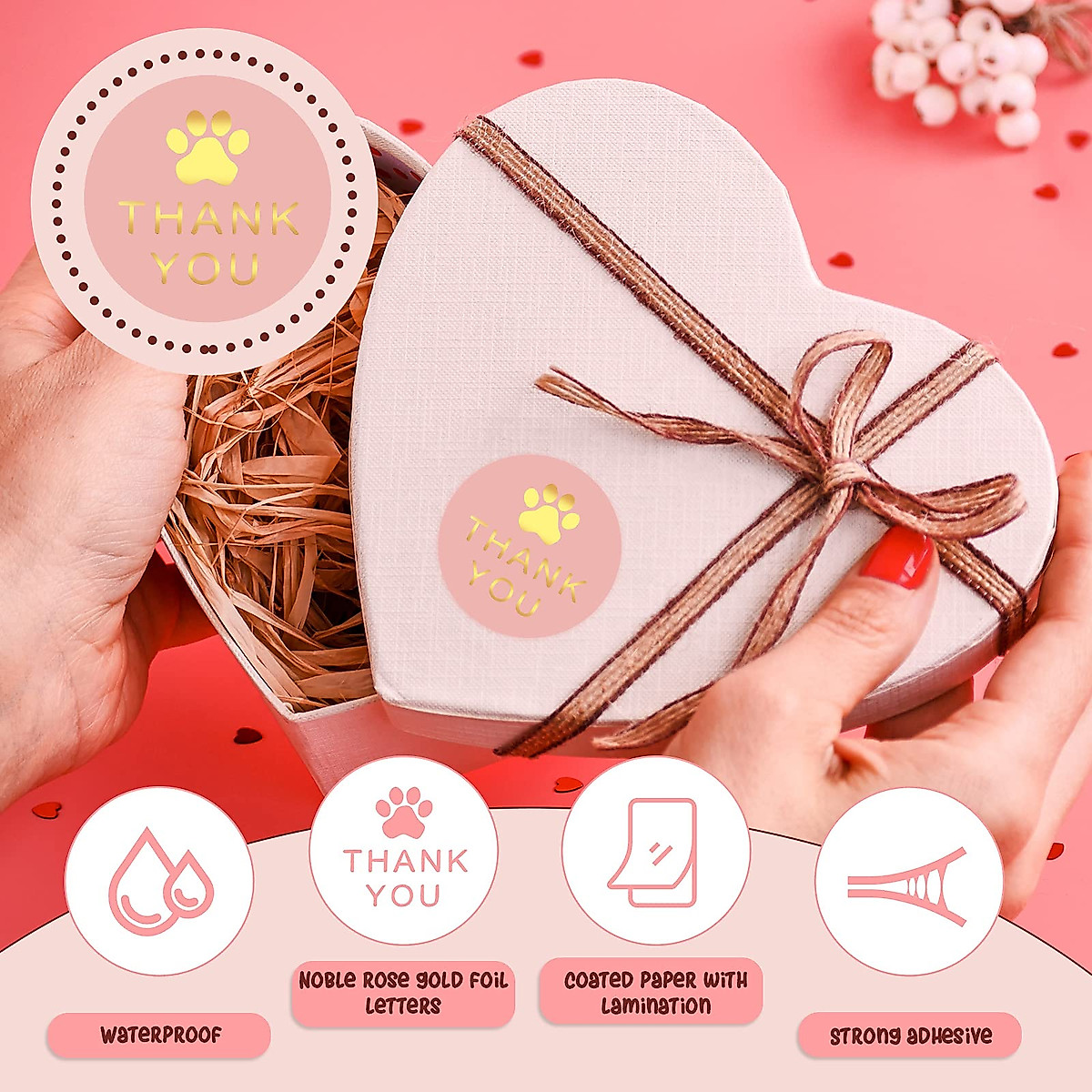 500 Pieces Paw Print Thank You Labels Stickers 1.5 Inch Round Dog Paw Print Stickers Gold Foil Thank You Labels Small Business Stickers Self-Adhesive Appreciation for Bags Cards Package Party