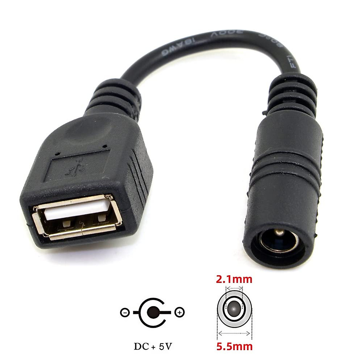 cablecc 5V USB Female to DC Power Jack 5.5 2.1mm Charge Adpter Cable for Cell Phone & Tablet