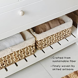 WERORA - Wicker Storage Basket for Shelves with Detachable Lining, Foldable Woven Basket Organizer Bins Set of 2, Seagrass Storage Basket Bins, Rectangle Pantry Baskets for Storage