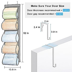 Towel Storage with 5 Pockets, Bath Towel Organizer for Rolled Towels Large Capacity Over The Door Towel Rack Bathroom Towel Holder Space Saving for Large Towels/Bathrobe/Thin Blanket, RV-Grey