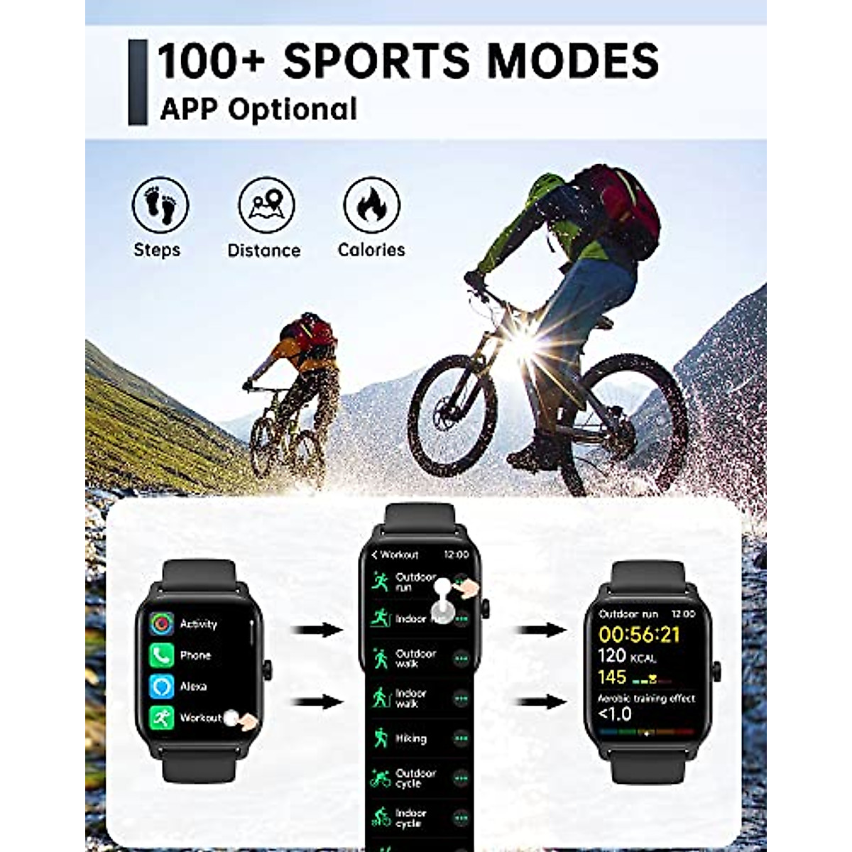 Smart Watch for Men Women, Answer Make Call, Alexa Built-in, 1.8" Touch Screen Fitness Tracker for iphone Android with 100+ Sport Modes, Heart Rate Blood Oxygen Sleep Monitor, IP68 Waterproof watch