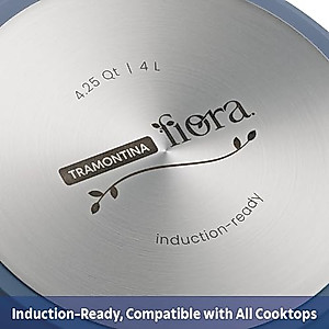 Tramontina Fiora 4.25-Quart Multipurpose Ceramic Non Stick Cooking Pan with Lid, Blue