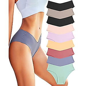 ROSYCORAL Women’s Seamless Bikini Panties Soft Stretch Invisibles Briefs No Show Hipster Underwear cheeky 9 pack XS-L (L)