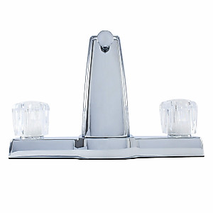Wasserman Mobile Home RV Non-Metallic Shower Tub Faucet spout, Double Handle, Acrylic Knob, Chrome, 8 inch Centerset, 3 hole, For Travel Trailer, Campers Must Haves, Motorhome Accessories Easy Install